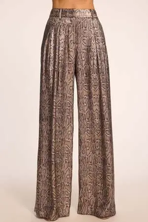 Ramy Brook Oscar Printed Metallic Pleated Wide Leg Pant
