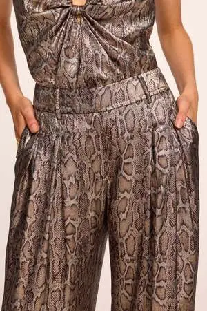 Ramy Brook Oscar Printed Metallic Pleated Wide Leg Pant