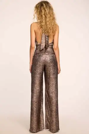 Ramy Brook Oscar Printed Metallic Pleated Wide Leg Pant