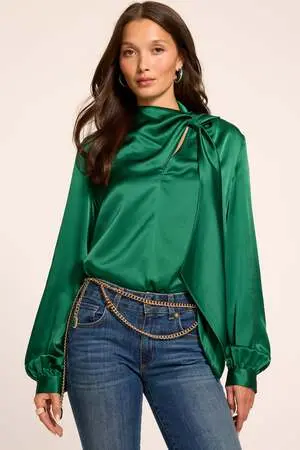 Ramy Brook Harry Silk Long Sleeve Blouse Deep Emerald Deep Emerald
