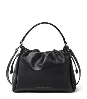 Brunello Cucinelli Small Leather Mellow Bucket Bag - Black