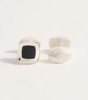 DEAKIN & FRANCIS Sterling And Onyx Square Cufflinks - Silver