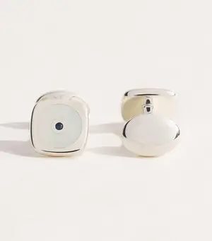 DEAKIN & FRANCIS Sterling Mother Of Pearl And Sapphire Cushion Cufflinks - Silver