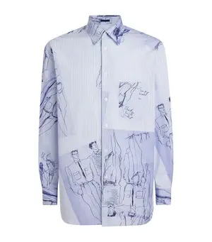 Paul Smith Cotton Stripe Illustration Shirt - Blue