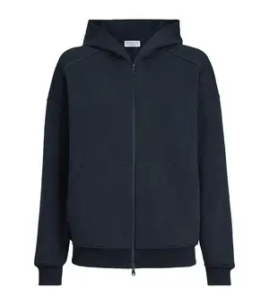 Brunello Cucinelli Stretch-cotton Zip-up Hoodie - Blue