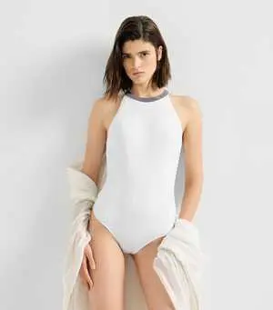Brunello Cucinelli Precious Monili Halterneck Swimsuit