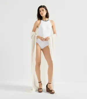 Brunello Cucinelli Precious Monili Halterneck Swimsuit