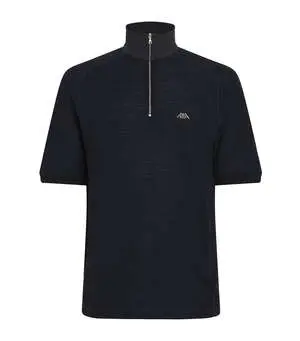 ALBA Virgin Wool-blend Quarter-zip Polo Shirt - Navy
