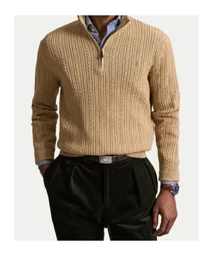Polo Ralph Lauren Cable-knit Quarter-zip Jumper - Brown