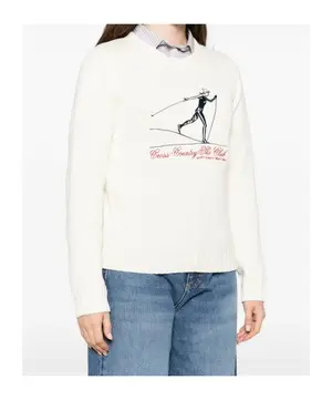 SPORTY  RICH Graphic-print Ribbed-trim Sweater