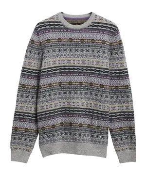 Barbour Fair Isle Crew Neck Knit Sweater - Gray