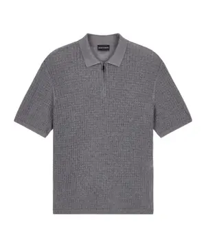 Emporio Armani Polo Collar Sweater In Wool And Lyocell Blend With Patterned Knit