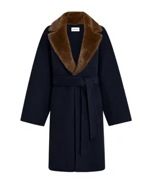 P.a.r.o.s.h Faux-fur Collar Belted Coat - Black