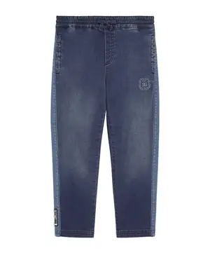 Dolce & Gabbana Denim Fleece Trousers With Embroidery - Multicolour
