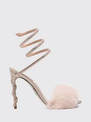 Rene Caovilla Margot Leather Sandals With Stiletto Heel And Crystal Snake Strap - Pink