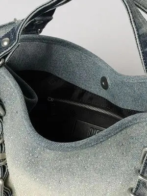 DIESEL® D-one Bleached Denim Handbag With Oval D Logo And Crystals - Blue