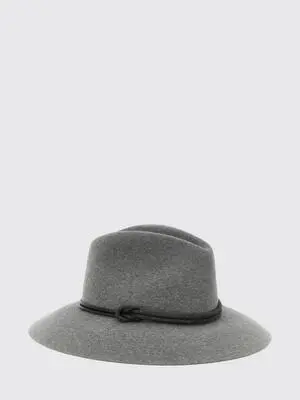 Brunello Cucinelli Wide-brimmed Wool Felt Hat With Monili - Grey