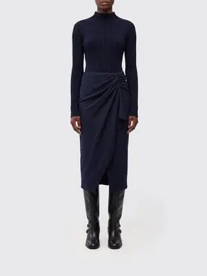 Pinko Pinstriped Knit Midi Dress With High Neck And Ruched Waist