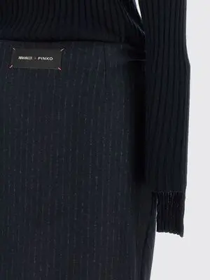 Pinko Pinstriped Knit Midi Dress With High Neck And Ruched Waist