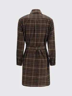 Burberry Check Pattern Cotton Mini Shirt Dress With Waist Belt