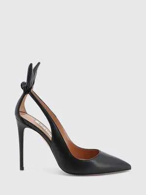 AQUAZZURA Bow Tie High Heel Nappa Leather Court Shoes With Cut-out Detail - Black