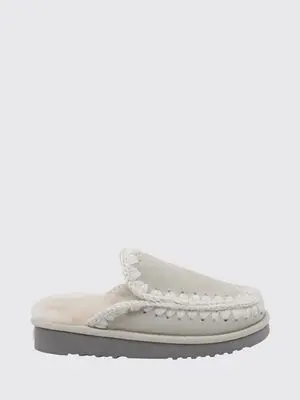 Mou Eskimo Suede Mules With Contrast Stitching And A Lightweight Eva Sole - Silver