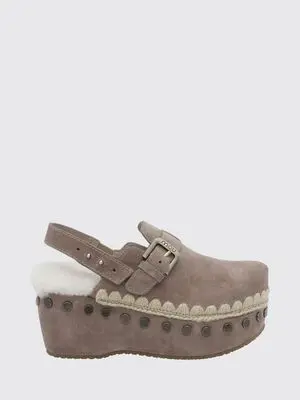Mou Suede Wedge Slingbacks With Stud Embellishments And Contrast Stitching - Grey