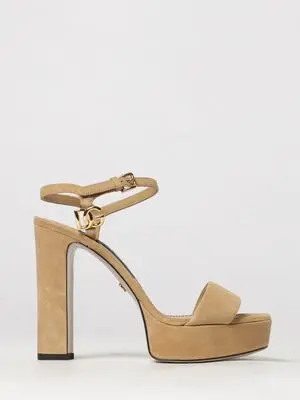 Dolce & Gabbana Suede High-heel Platform Sandals With Dg Monogram - Beige