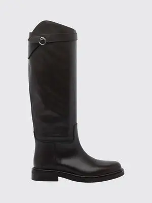POEVE Knee-high Smooth Calfskin Leather Boots With Straps