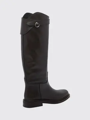 POEVE Knee-high Smooth Calfskin Leather Boots With Straps