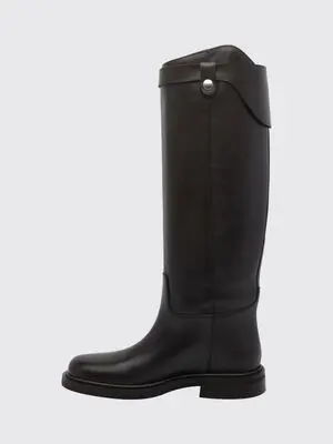 POEVE Knee-high Smooth Calfskin Leather Boots With Straps