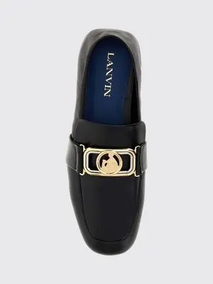 LANVIN Smooth Leather Loafers With Metal Logo On The Penny Bar