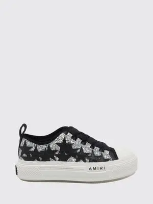 Amiri Stars Court Leather And Mesh Sneakers With Star Motif And Platform Sole - Grey