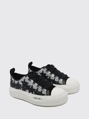 Amiri Stars Court Leather And Mesh Sneakers With Star Motif And Platform Sole - Grey
