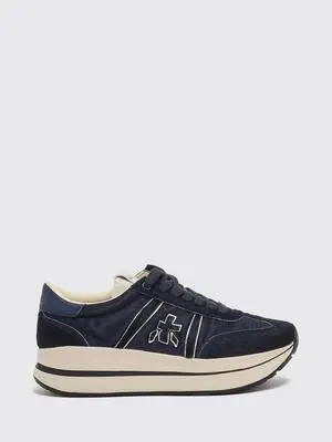 Premiata Bethcoin Leather And Suede Sneakers With Contrasting Logo And Platform Sole - Navy