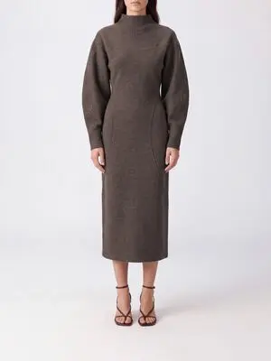 Max Mara Wool And Cashmere Blend Midi Pencil Dress With Balloon Sleeves - Grey