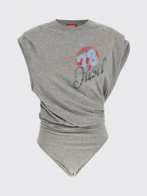 DIESEL® Sleeveless Draped Cotton Bodysuit With Graphic Print