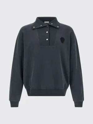 Brunello Cucinelli Cotton Polo Sweatshirt With Applied Crest Patch - Blue