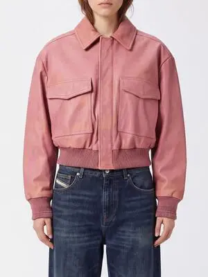 DIESEL® Cropped Distressed Lambskin Leather Bomber Jacket
