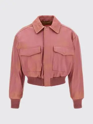 DIESEL® Cropped Distressed Lambskin Leather Bomber Jacket