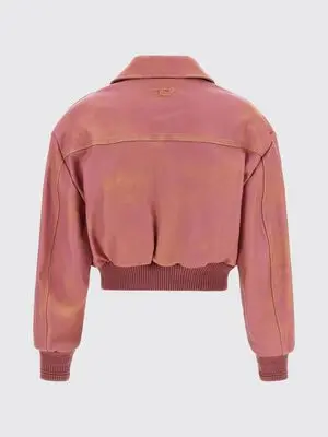 DIESEL® Cropped Distressed Lambskin Leather Bomber Jacket