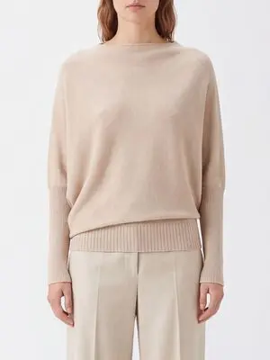 Agnona Long-sleeved Crewneck Jumper In Pure Cashmere With Ribbed Trims - Beige