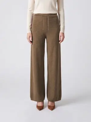 Agnona Wide-leg Knit Jogging Trousers In Cashmere, Wool And Silk - Brown