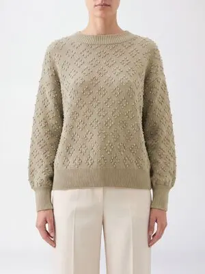 Agnona Dropped-shoulder Crewneck Jumper In Cashmere Blend With Ribbed Trims - Beige