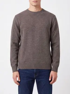 BALLANTYNE Crew-neck Merino Wool Jumper With Ribbed Trims - Brown