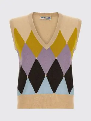 BALLANTYNE Argyle Pattern 100% Cashmere V-neck Knit Vest