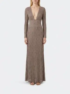 Missoni Long-sleeved V-neck Lurex Knit Long Dress - Multicolor