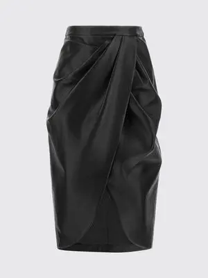 Balmain Draped Asymmetric Lambskin Leather Midi Skirt