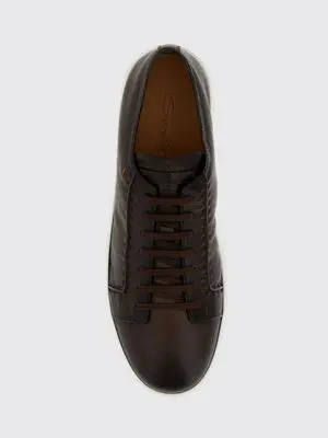 Santoni Grained Leather Low-top Sneakers With Embossed Logo