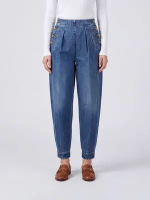DARKPARK High-waisted Baggy Jeans In Cotton Denim With Pleats